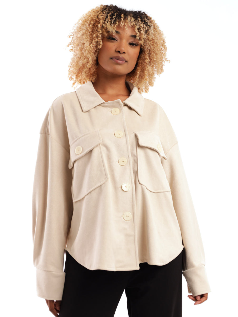 Suede Twill Shacket With Fancy Buttons - Cream – LEGiT