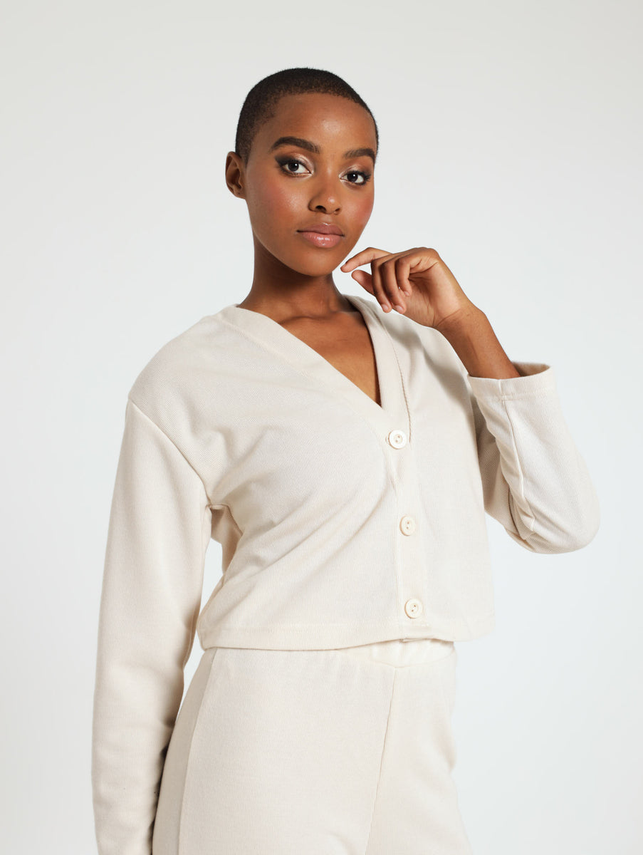 Button Up Ribb Cardi Top - Cream – LEGiT