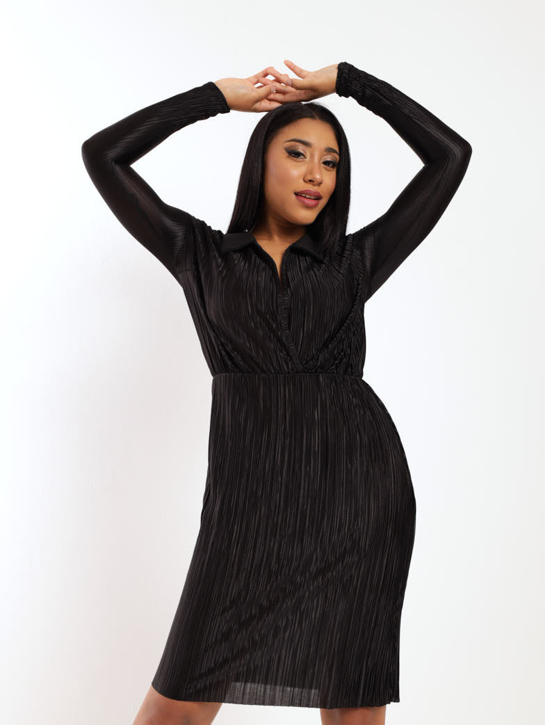 Long Sleeve Collared Bodre Dress - Black – LEGiT