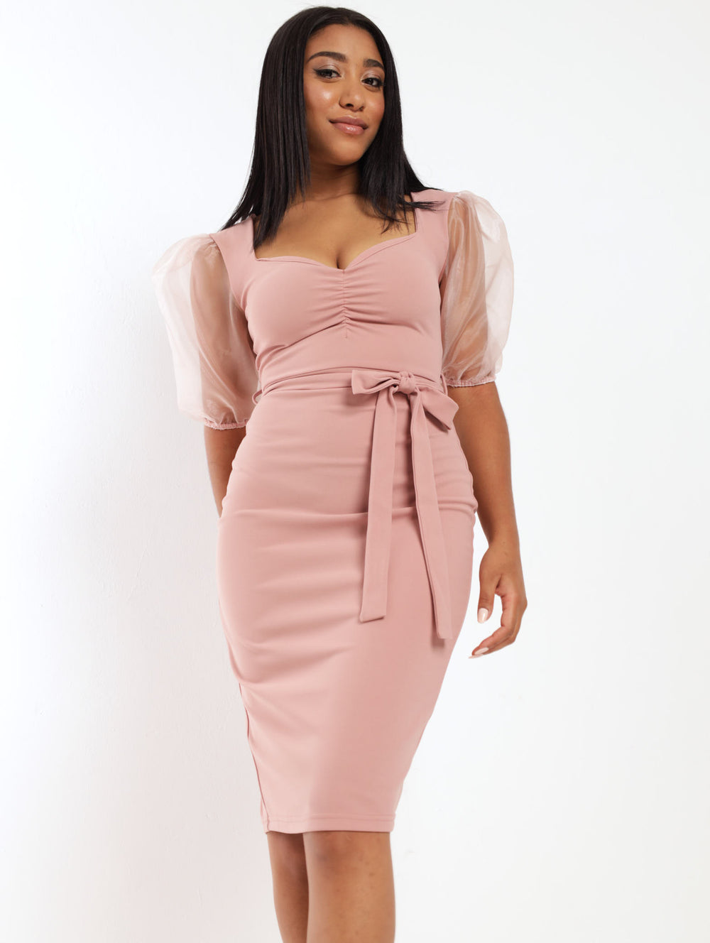 Short Sleeve Flower Applique Bodycon Dress - Dusty Pink – LEGiT
