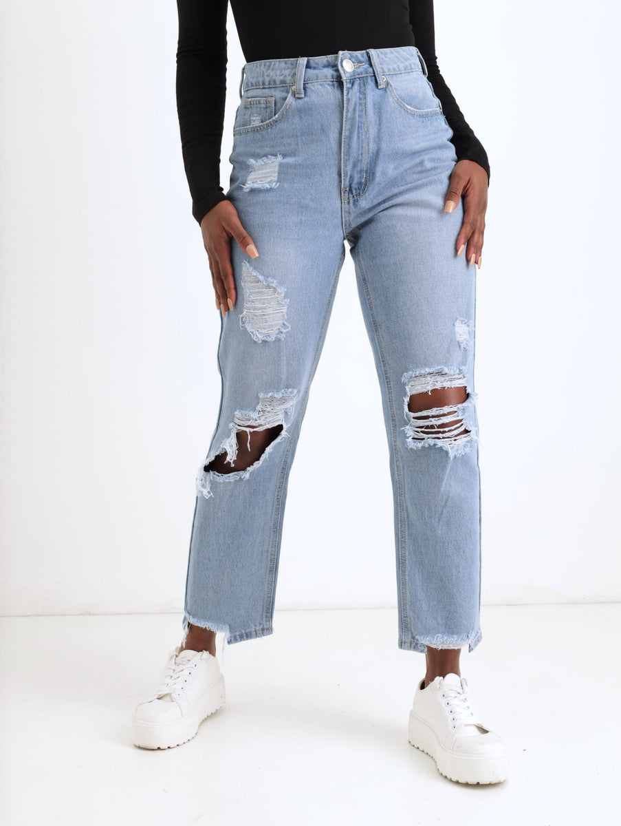 Light Stonewash Straight Leg Abraised Denim Jean – LEGiT