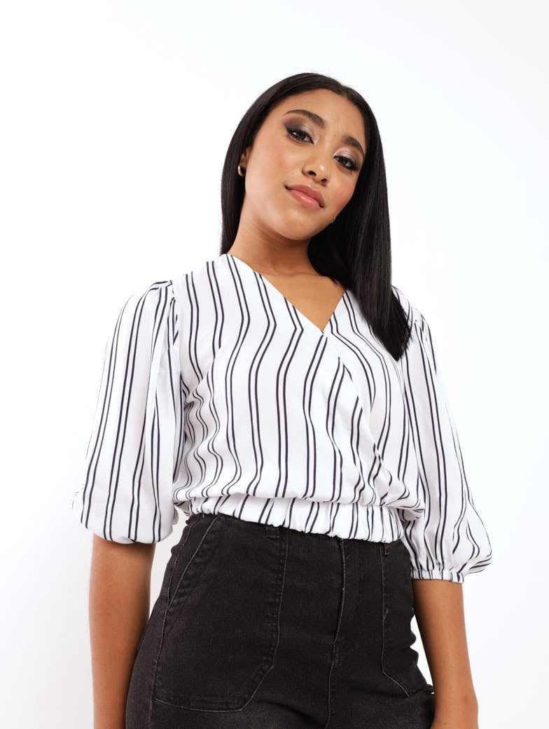 Striped Wrap Top - Navy/White – LEGiT