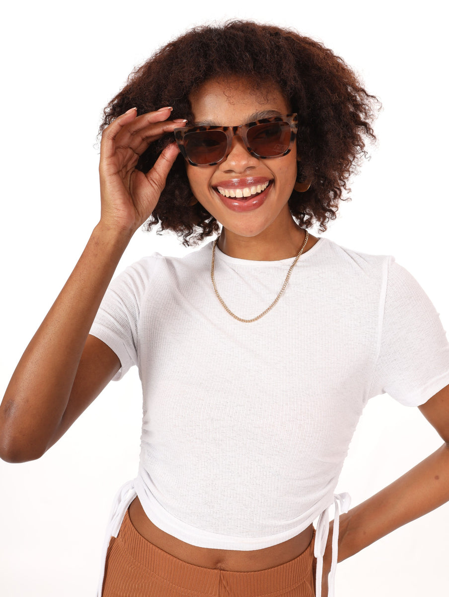 Side Rouched Rib Top - White – LEGiT