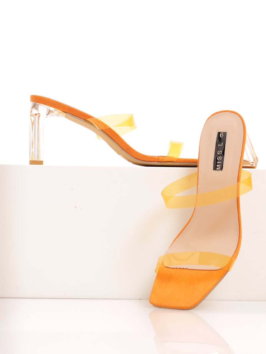 Smokey Vinyl On Mid Perspex Flat Shape Block Heel - Orange – LEGiT